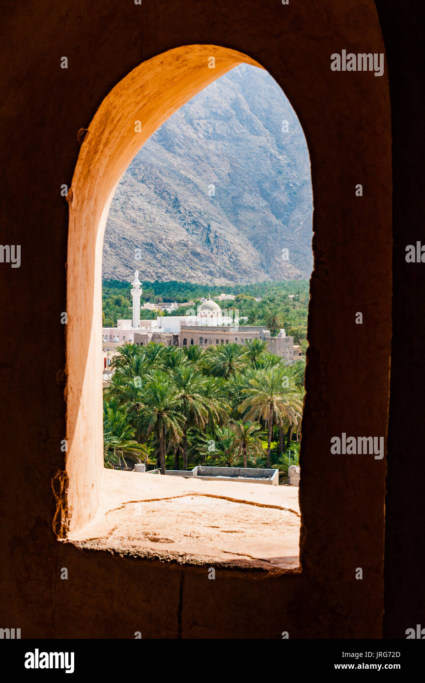 Oman- Nakhal Fort - view through arched window Stock Photo - Alamy