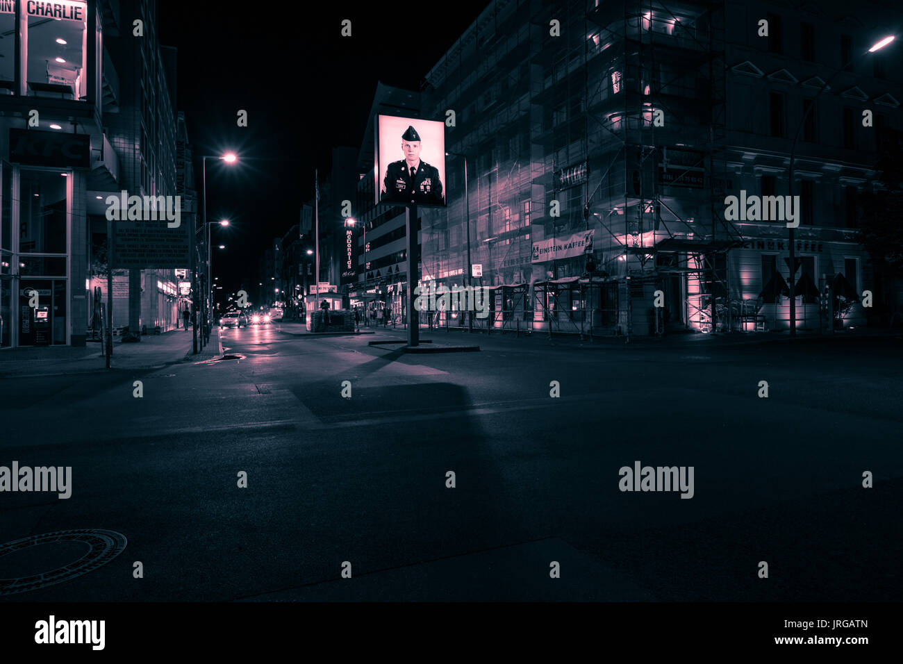 Berlin, Germany - August 4, 2017: The Checkpoint Charlie at night, a ...