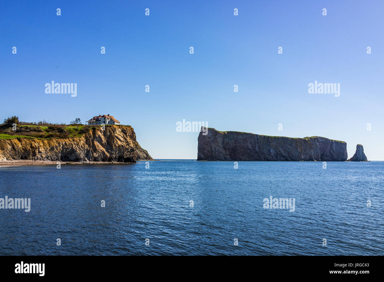 Famous Rocher Perce rock in Gaspe Peninsula, Quebec, Gaspesie region ...