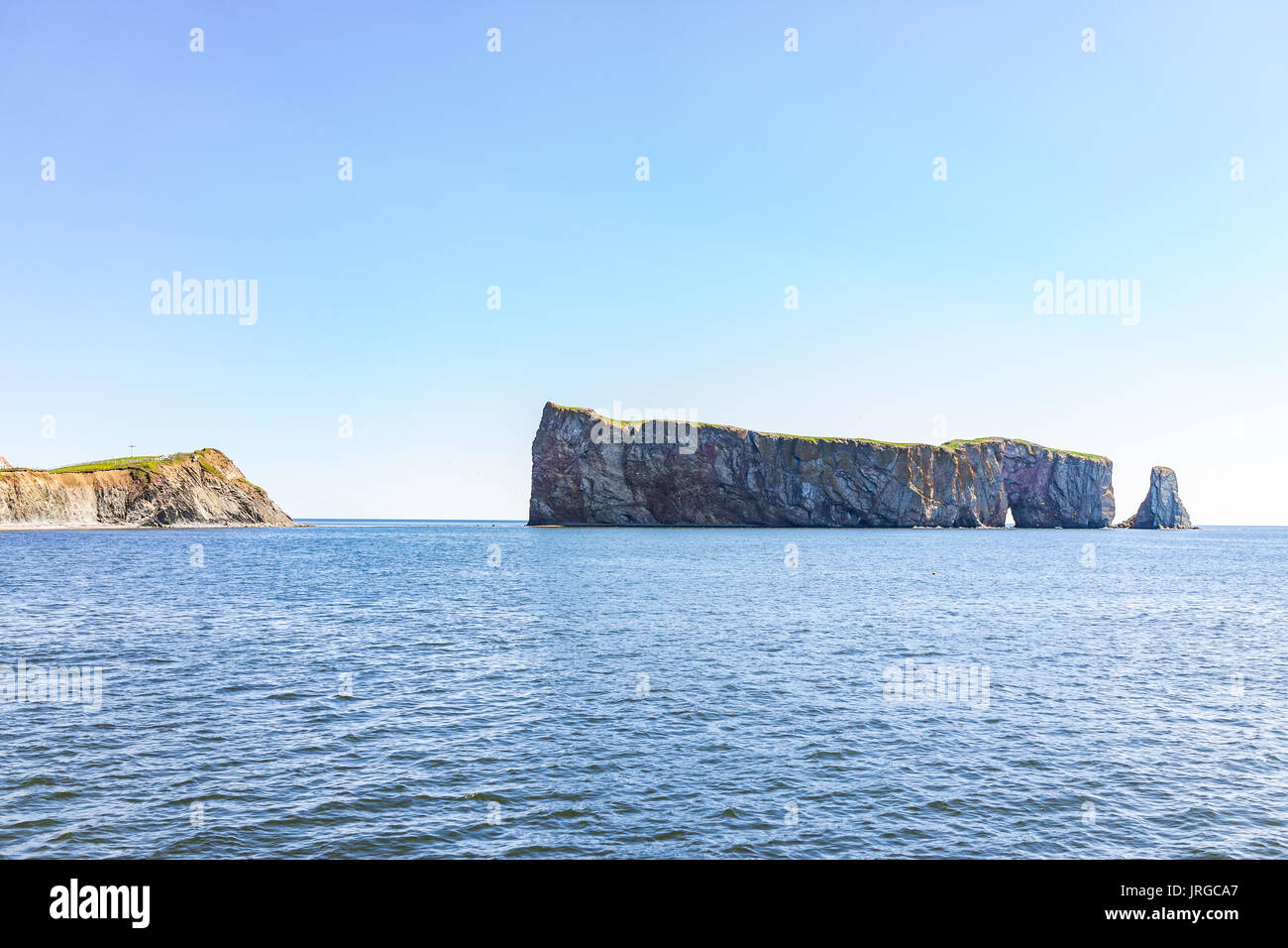 Famous Rocher Perce rock in Gaspe Peninsula, Quebec, Gaspesie region ...