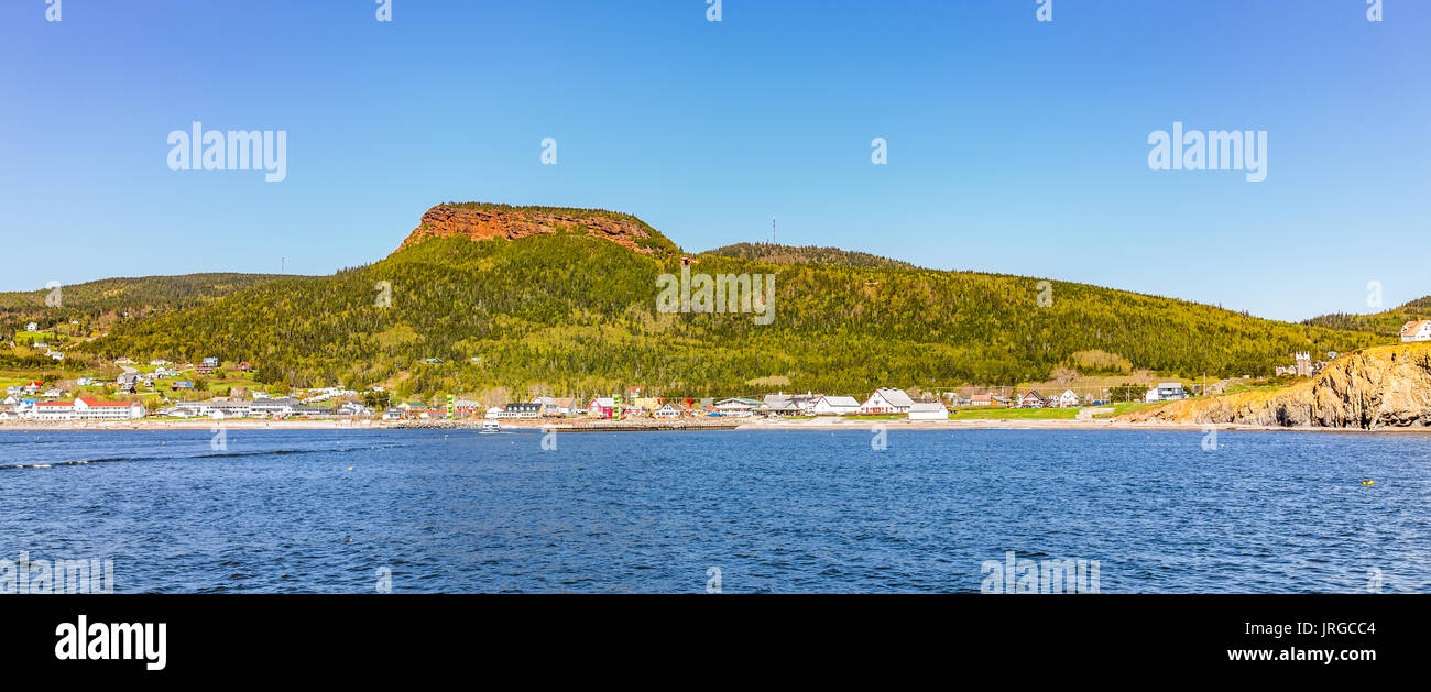 Panorama cityscape of Perce in Gaspe Peninsula, Quebec, Gaspesie region ...