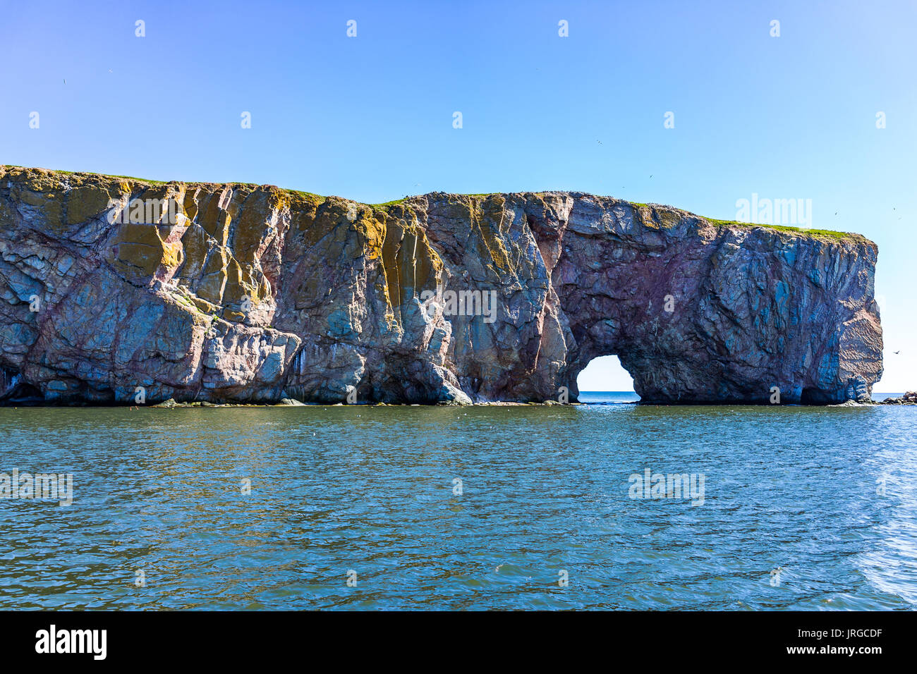 Closeup of Rocher Perce rock in Gaspe Peninsula, Quebec, Gaspesie ...
