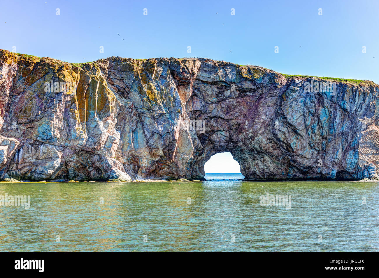 Closeup of Rocher Perce rock in Gaspe Peninsula, Quebec, Gaspesie ...