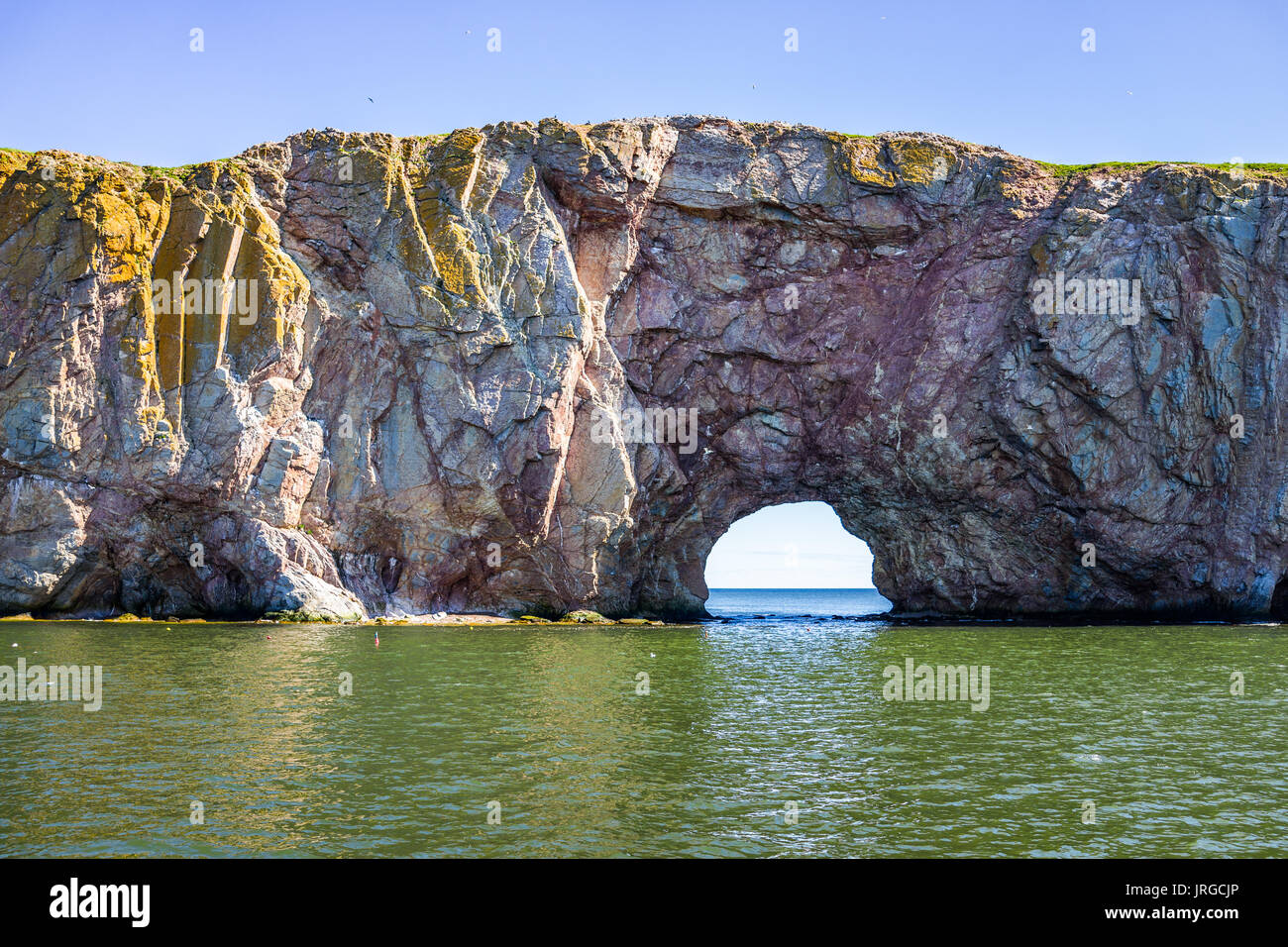 Closeup of Rocher Perce rock in Gaspe Peninsula, Quebec, Gaspesie ...