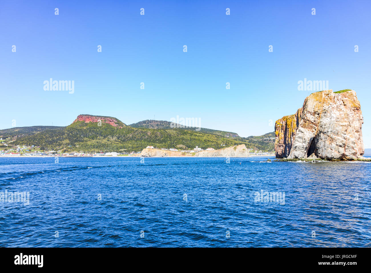 Panorama cityscape of Perce in Gaspe Peninsula, Quebec, Gaspesie region ...