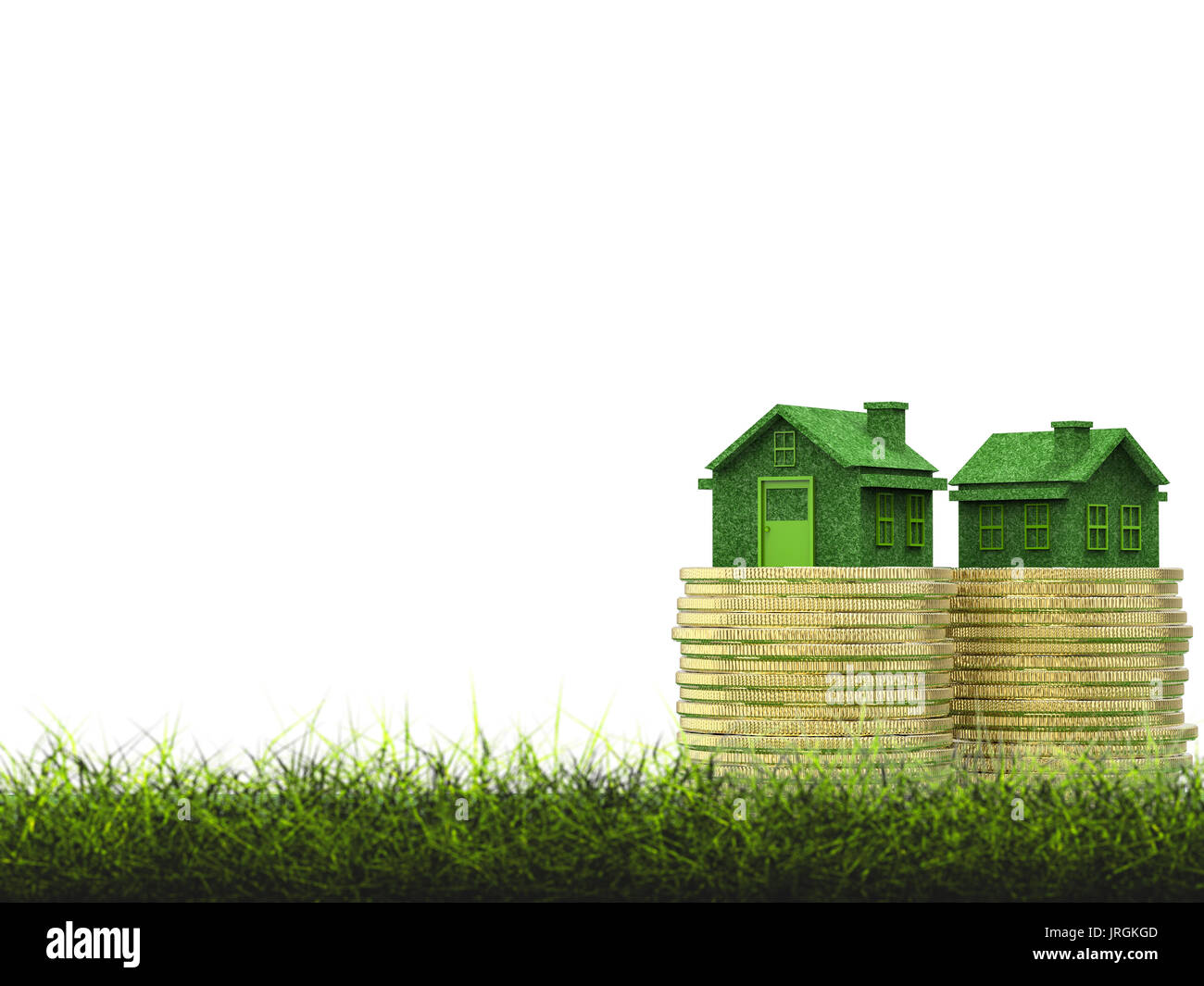 real estate investment with green house and stack of gold coins Stock ...