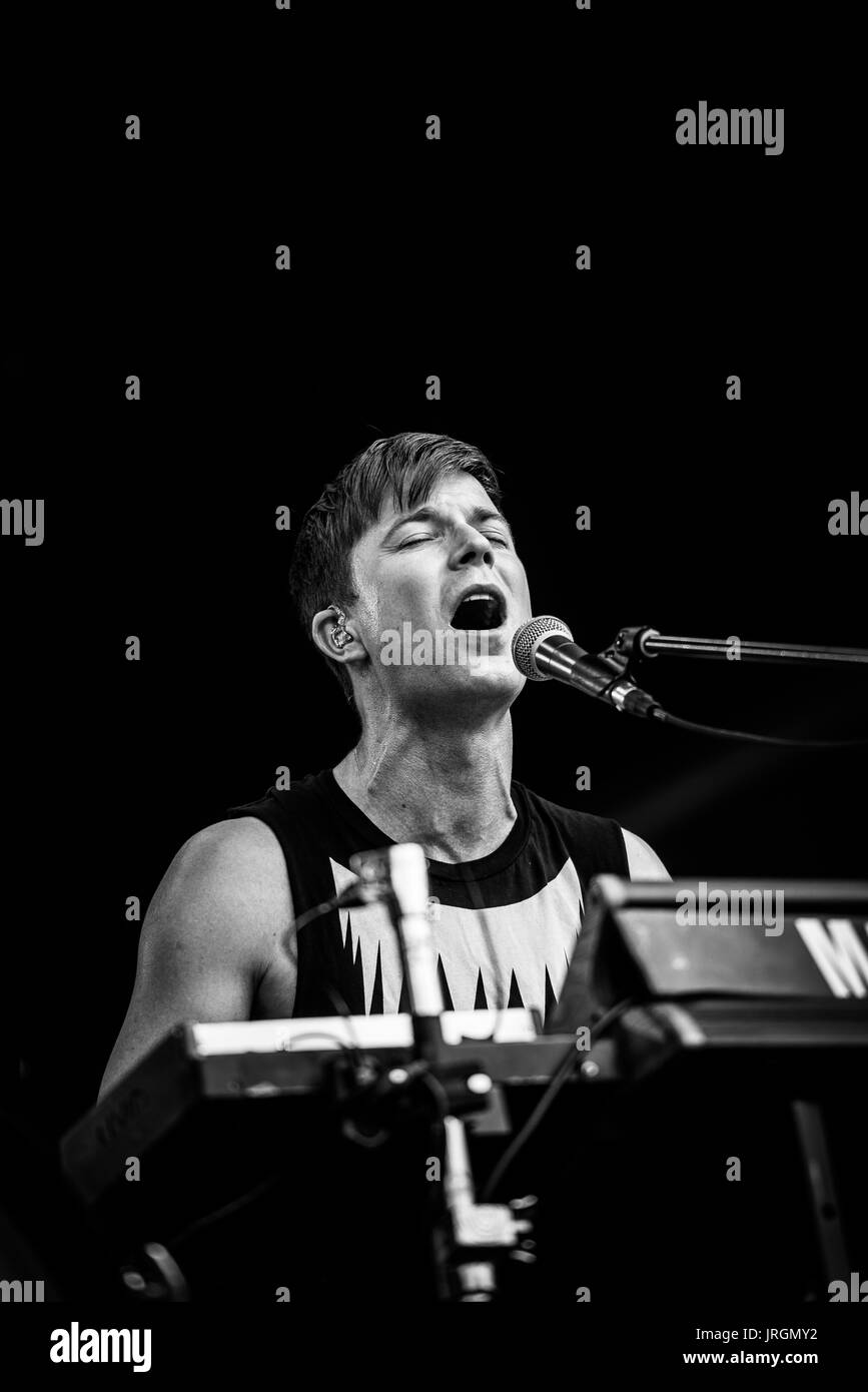 Matt and Kim performing at a music festival in British Columbia Canada ...