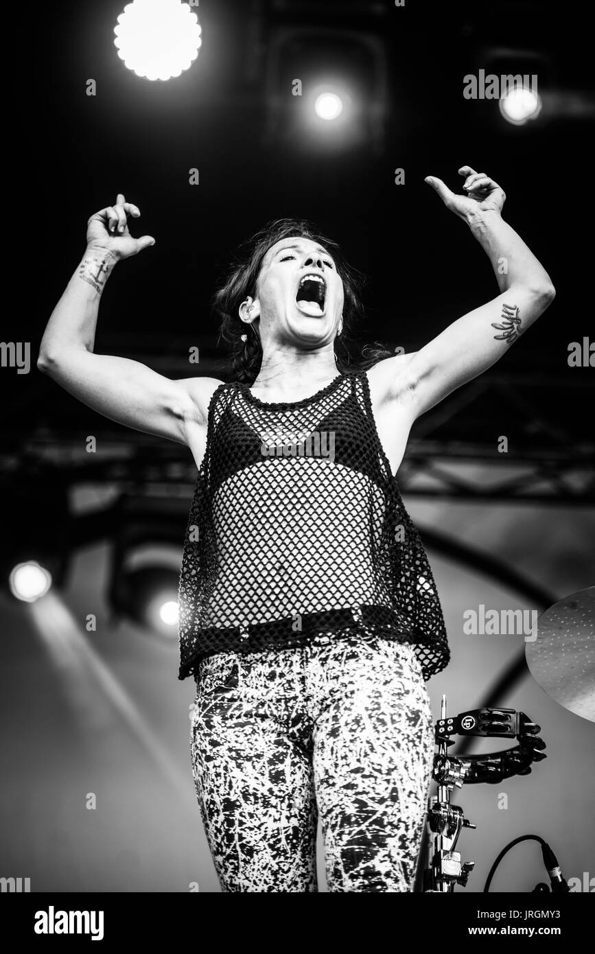 Matt and Kim performing at a music festival in British Columbia Canada ...