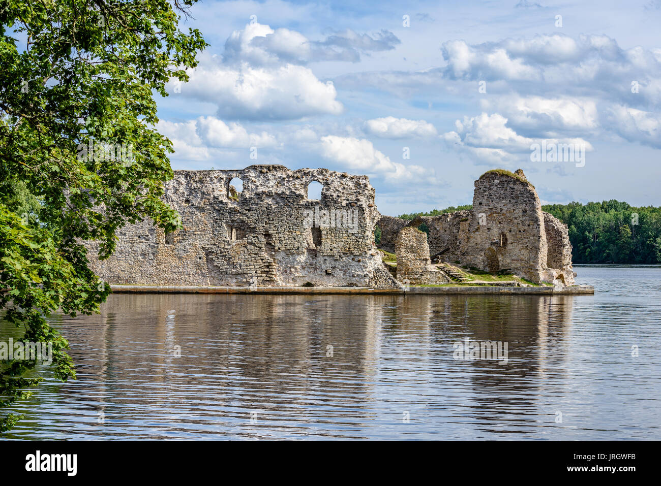 old stone castle ruins in Koknese, Latvia. hot summer day Stock Photo ...
