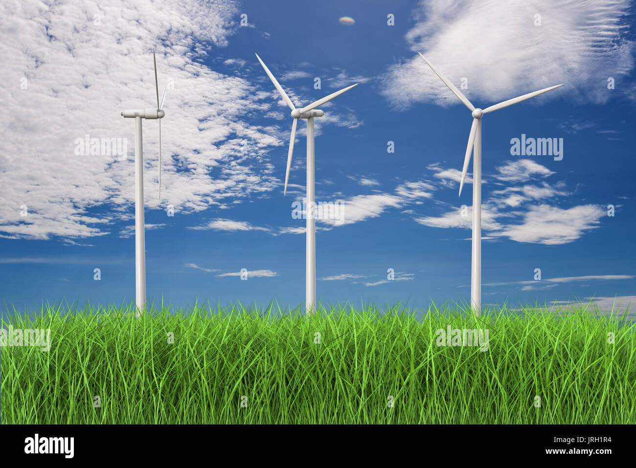 3d rendering wind turbines in grass field Stock Photo - Alamy