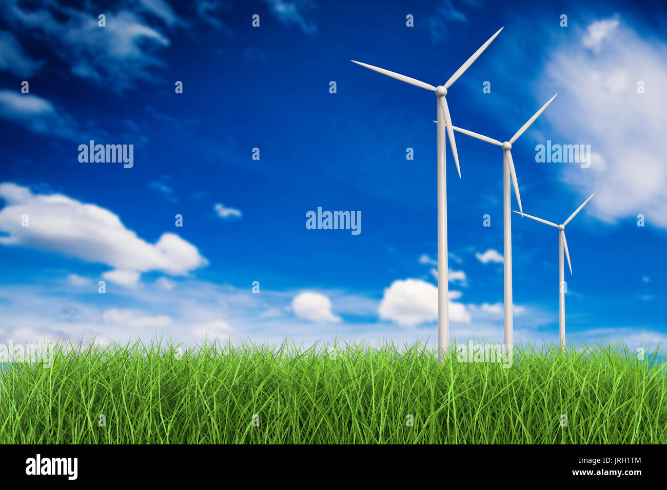 3d rendering wind turbines in grass field Stock Photo - Alamy