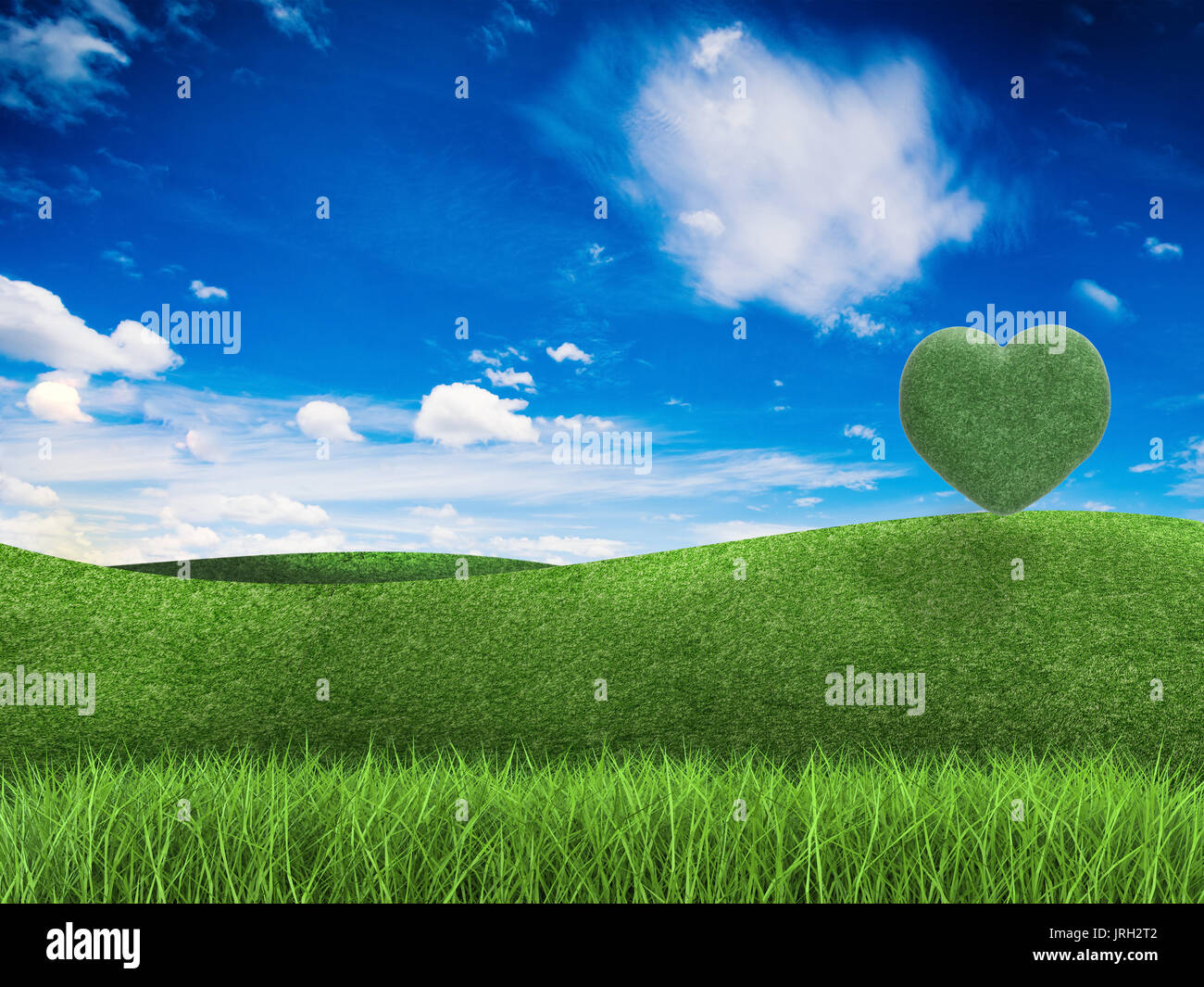 love earth concept with 3d rendered heart shape tree, green field and ...
