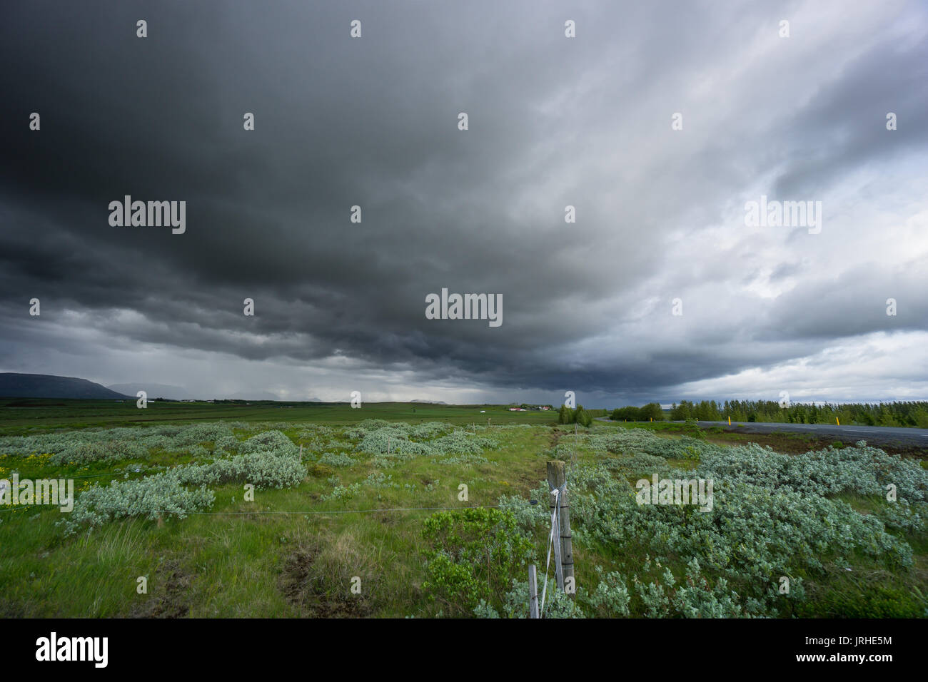 Iceland - Heavy thunderstorm and extreme weather over fields Stock ...