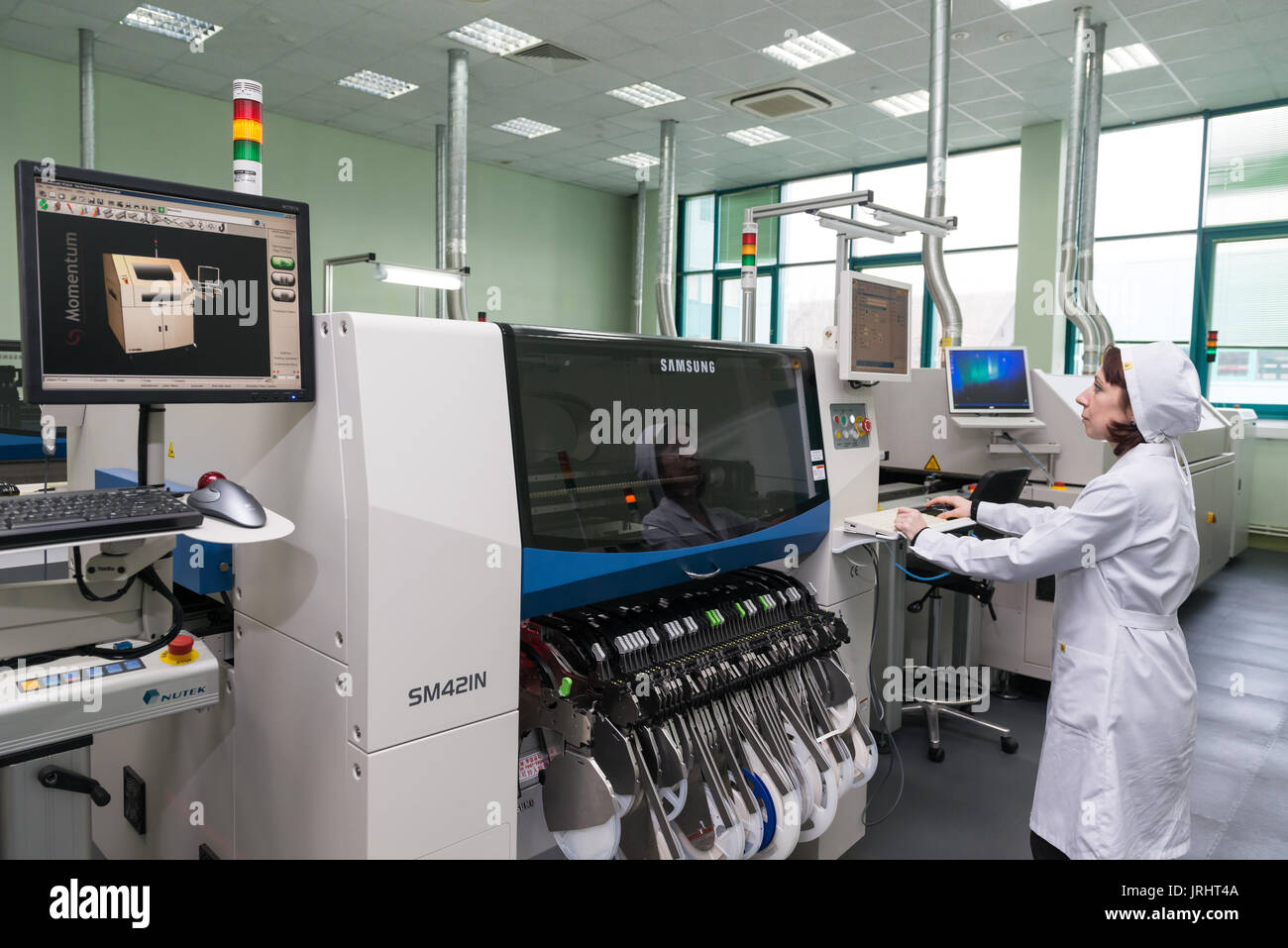 Production of electronic components at high-tech factory Stock Photo ...