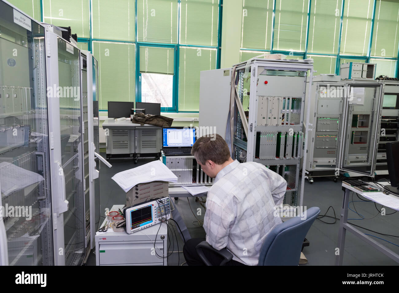 Production of electronic components at high-tech factory Stock Photo ...