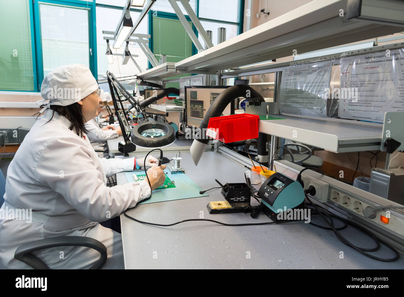 Production of electronic components at high-tech factory Stock Photo ...
