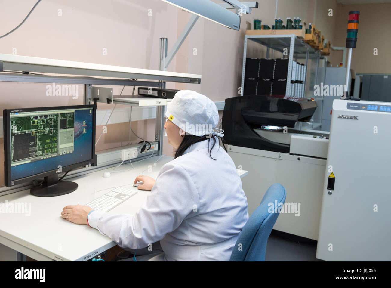 Production of electronic components at high-tech factory Stock Photo ...