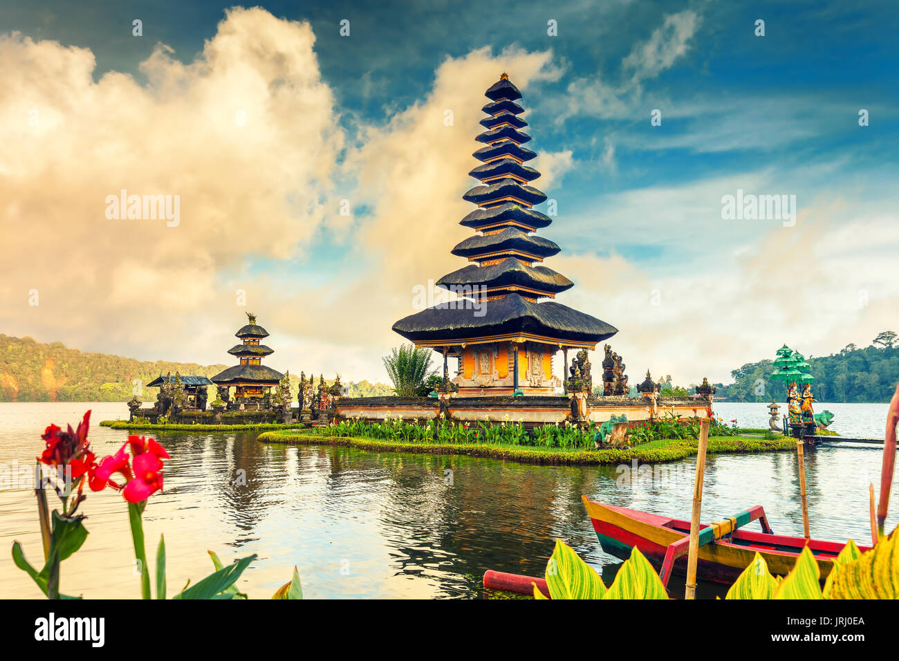 Pura Ulun Danu Bratan, Hindu temple on Bratan lake landscape, one of ...