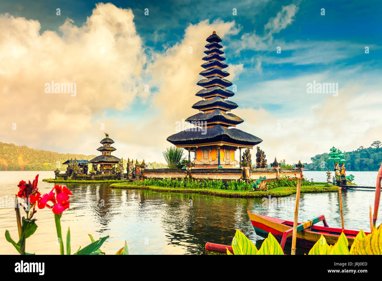 Pura Ulun Danu Bratan, Hindu temple on Bratan lake landscape, one of ...