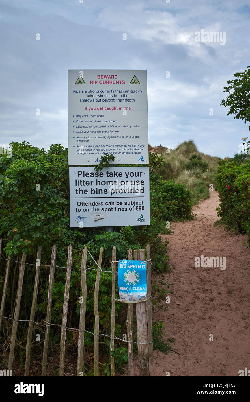 Warning and advisory signs at Lunan Bay, Montrose. Angus, Scotland ...
