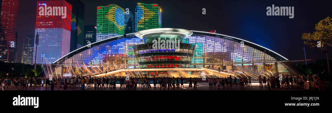 Hangzhou China, Night lights and Modern architecture the famous Grand Theatre is unique and ...
