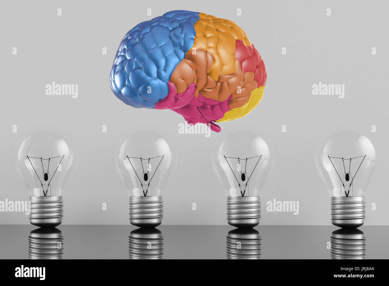 creative idea with 3d rendering colourful brain and idea lightbulb ...