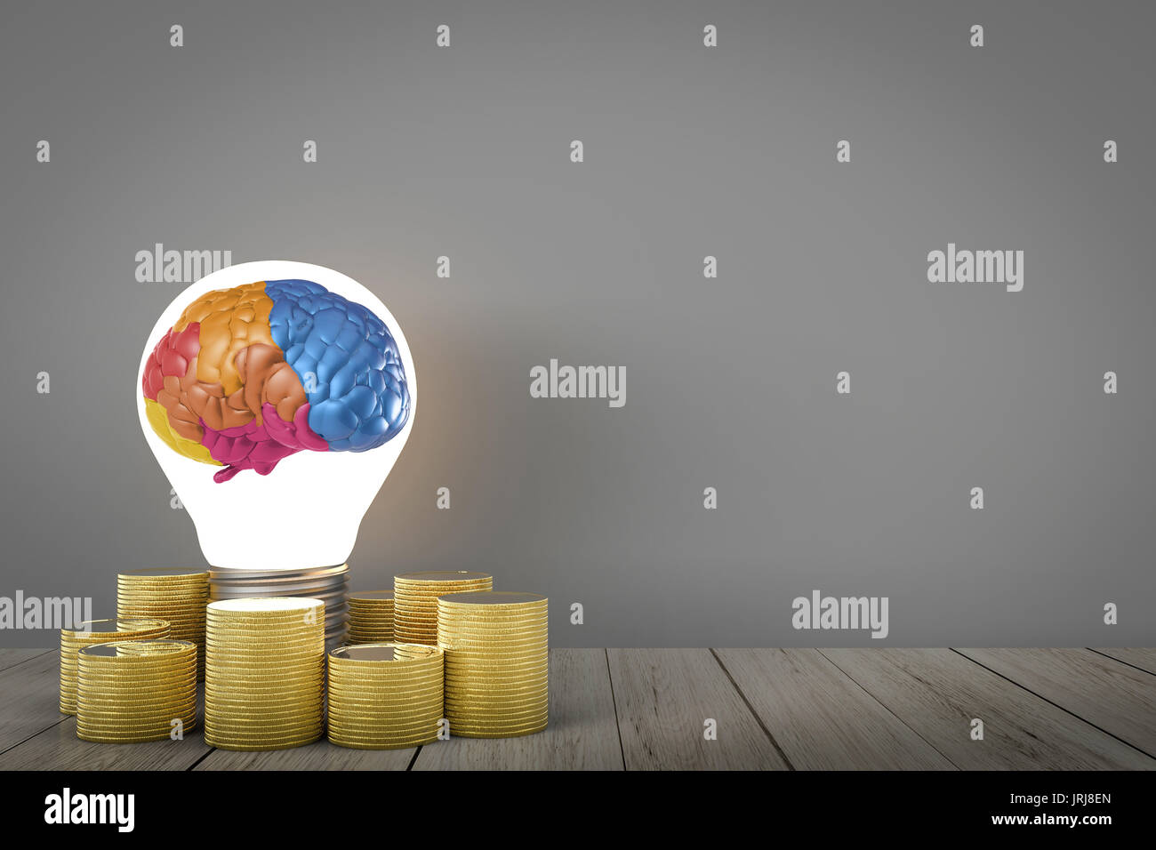 idea make money concept with colorful brain in light bulb and gold ...