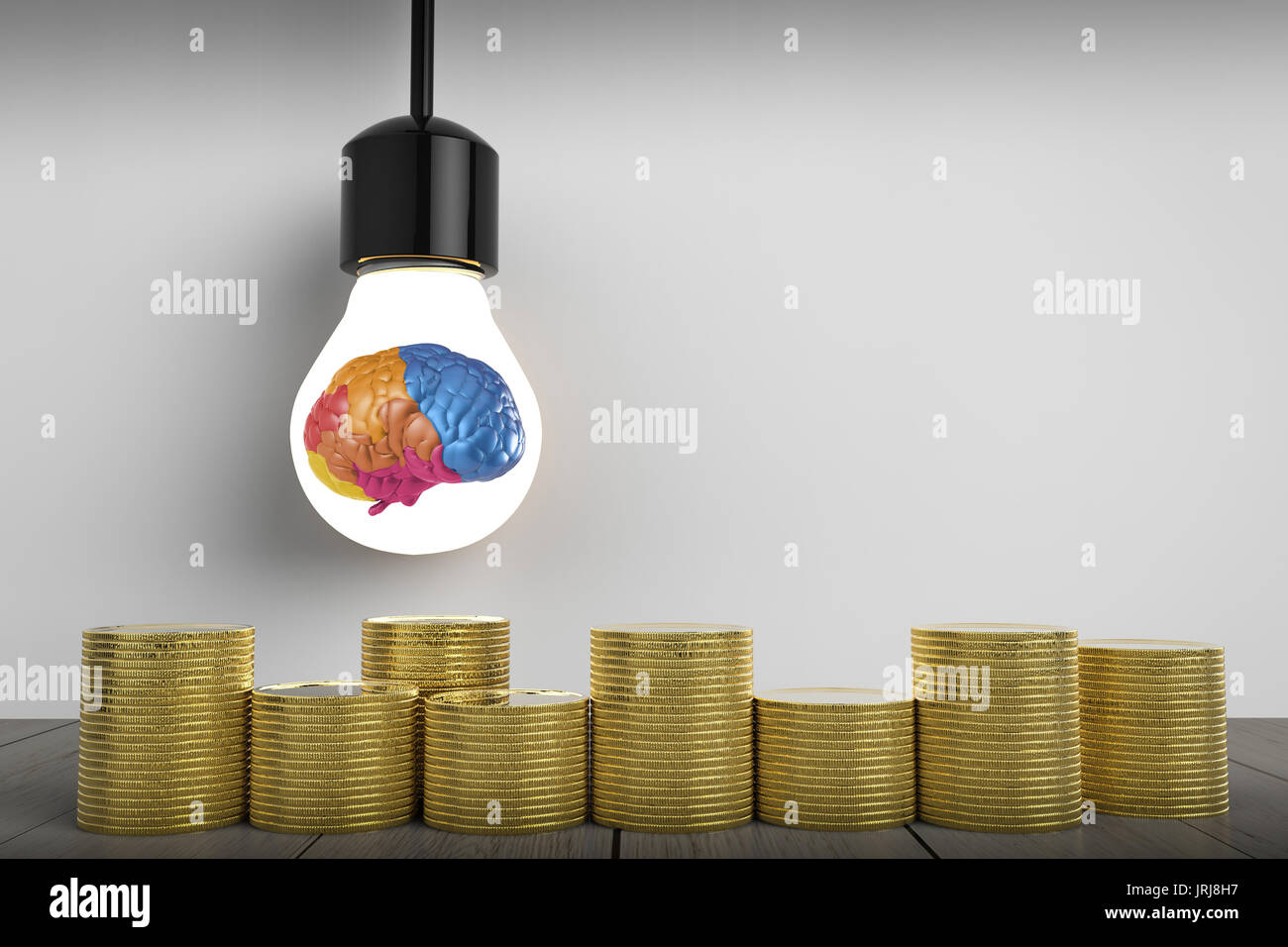 idea make money concept with colorful brain in light bulb and gold ...
