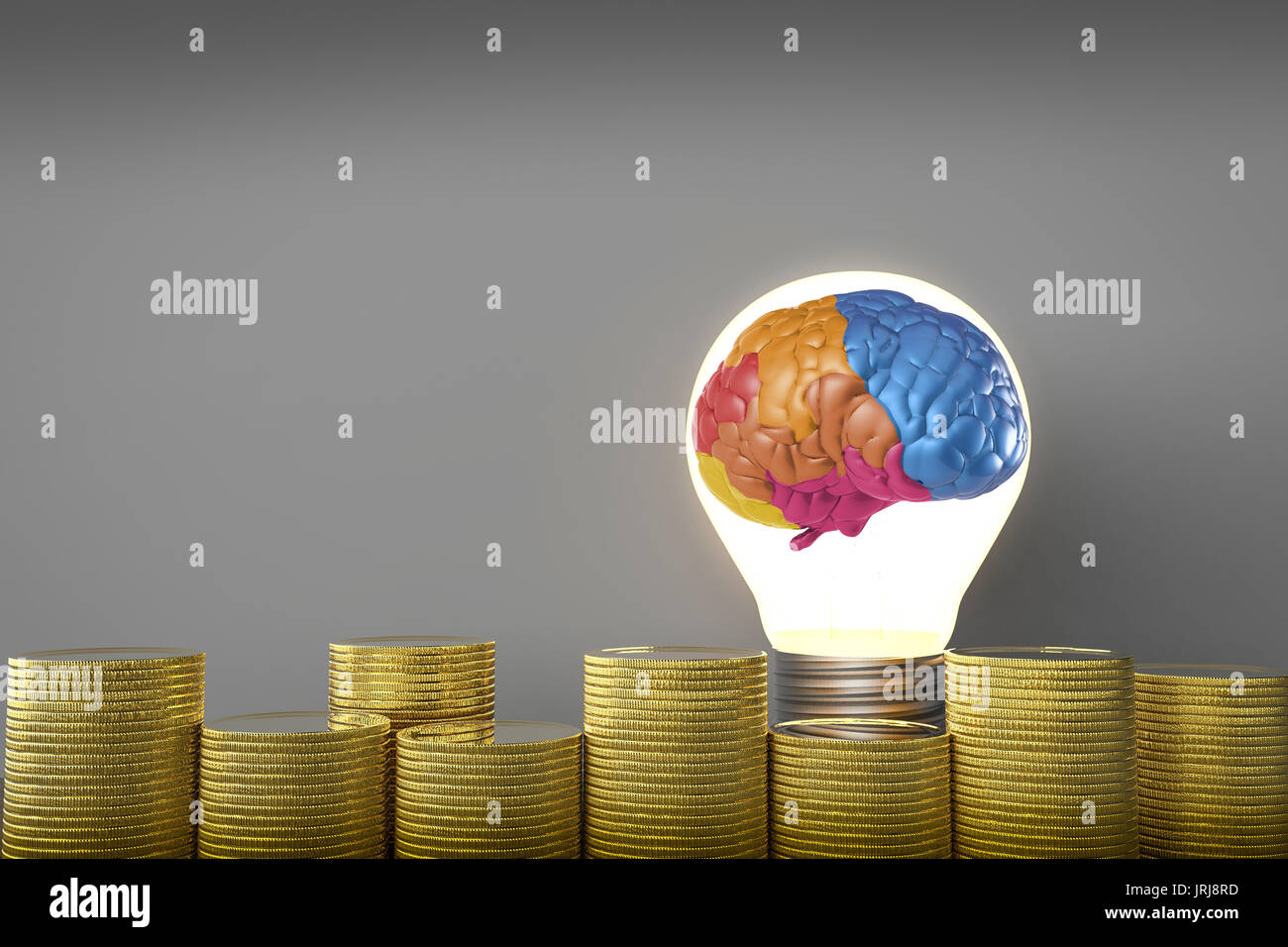 idea make money concept with colorful brain in light bulb and gold ...