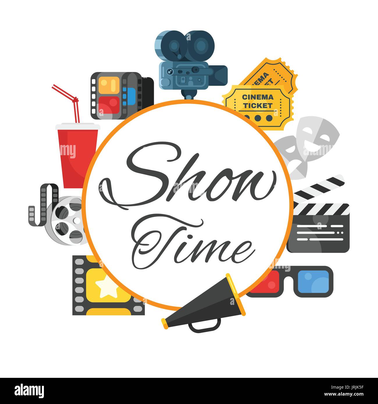 Vector flat style circle web banner template design with colorful movie ...