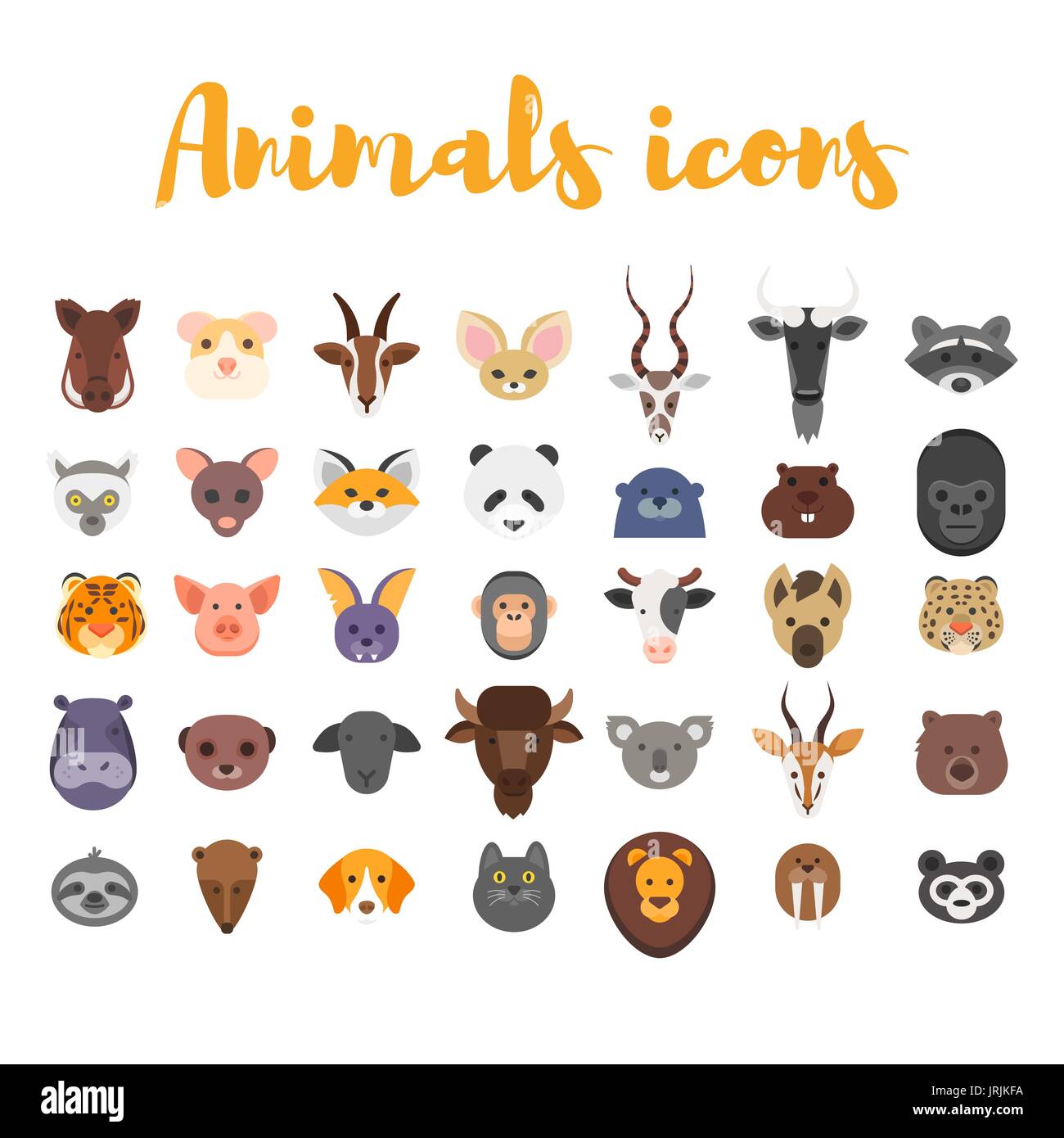 Vector flat style set of animal web icons. Isolated on white background ...