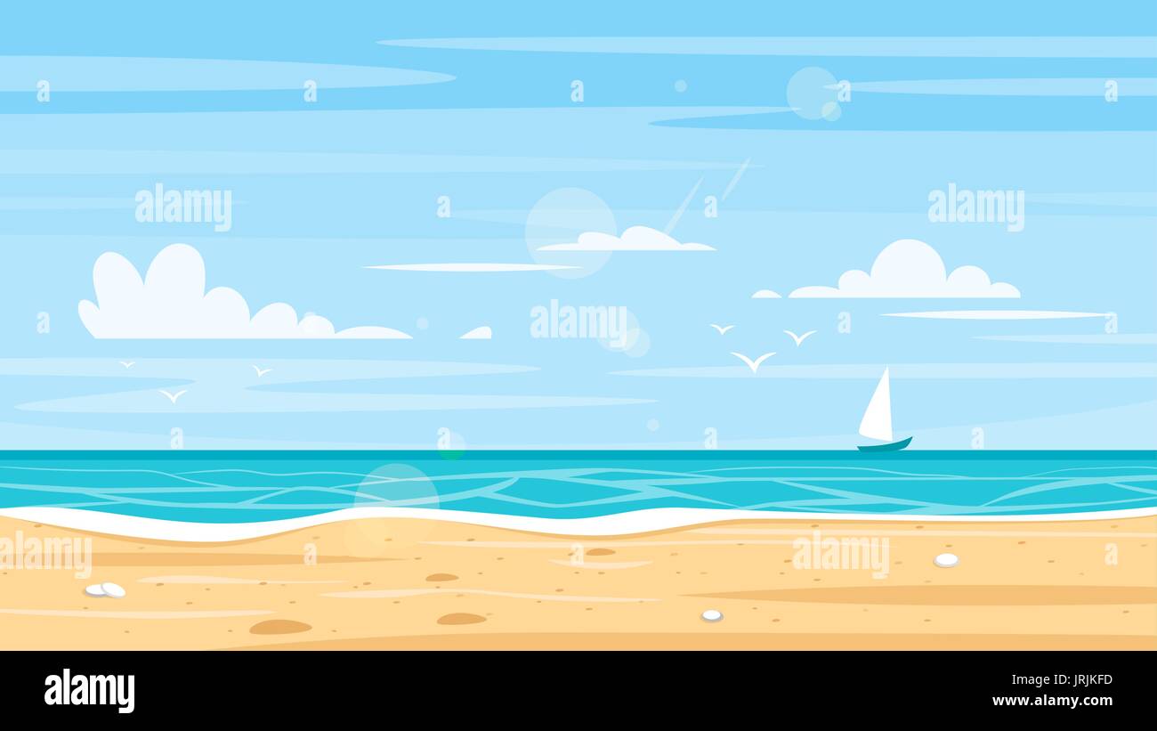 Vector cartoon style background of sea shore. Good sunny day Stock ...