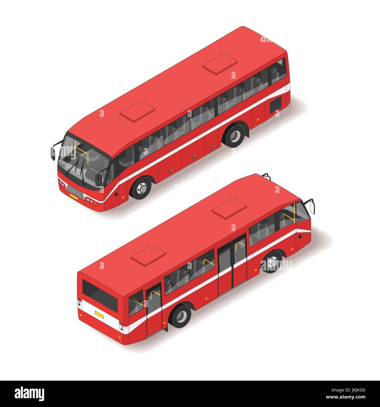 Vector 3d realistic isometric illustration of red bus. Back and front ...