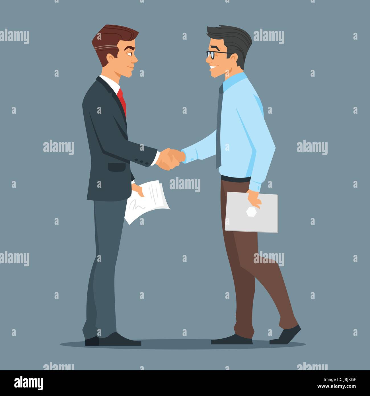 Vector cartoon style characters. Two businessman handshake. Good deal ...