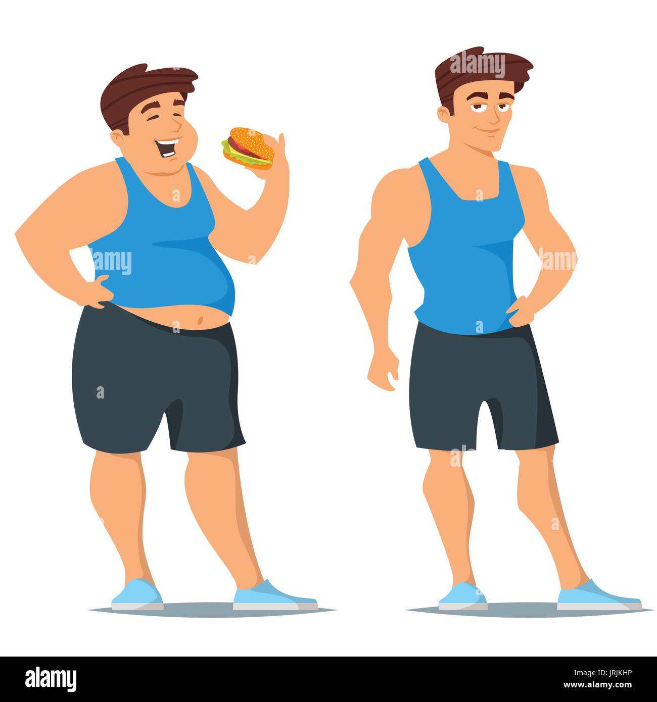 Vector Cartoon Style Illustration Of Fat And Slim Man In Sport Wear