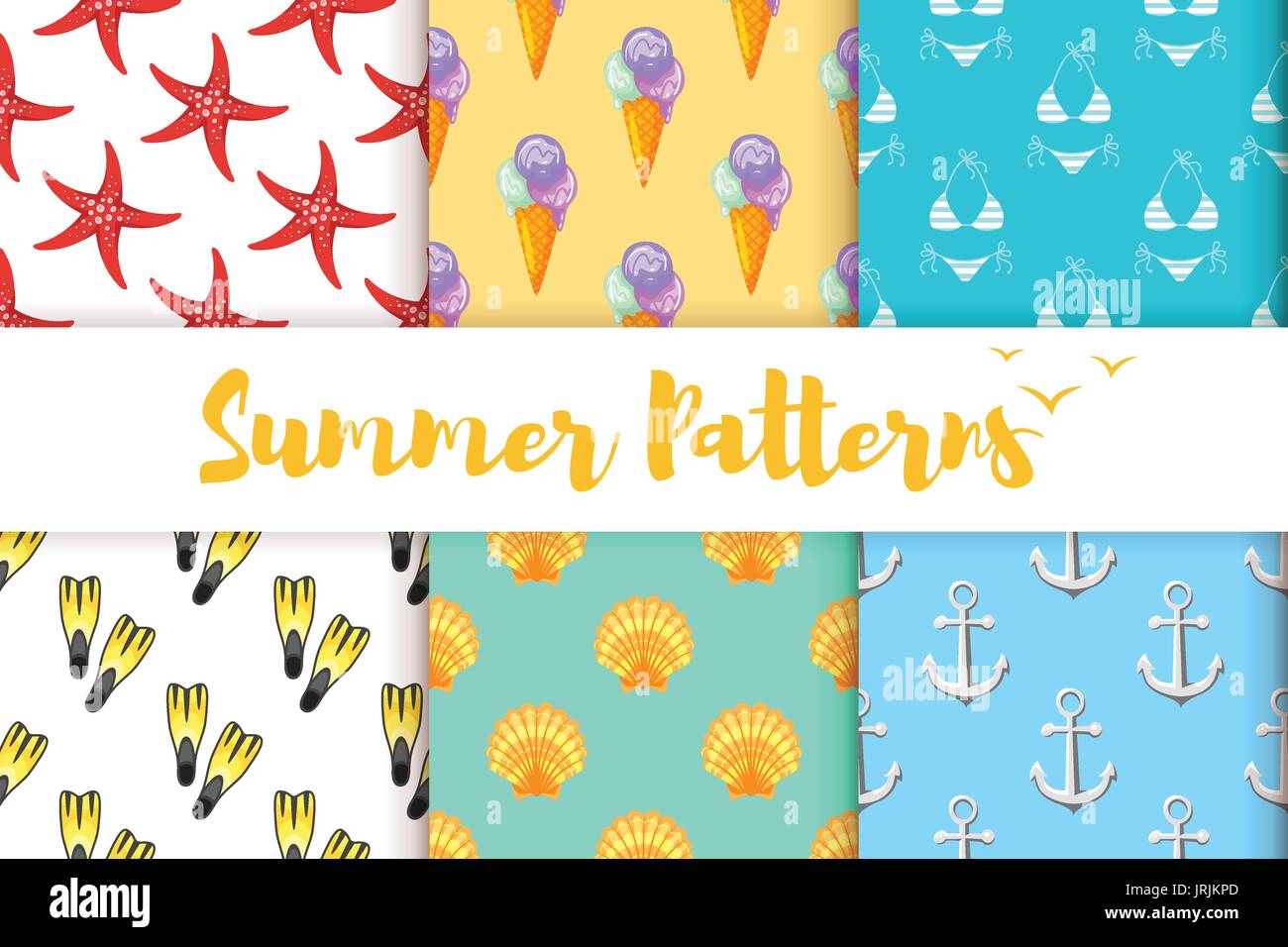 Vector cartoon style collection of summer colorful patterns Stock ...