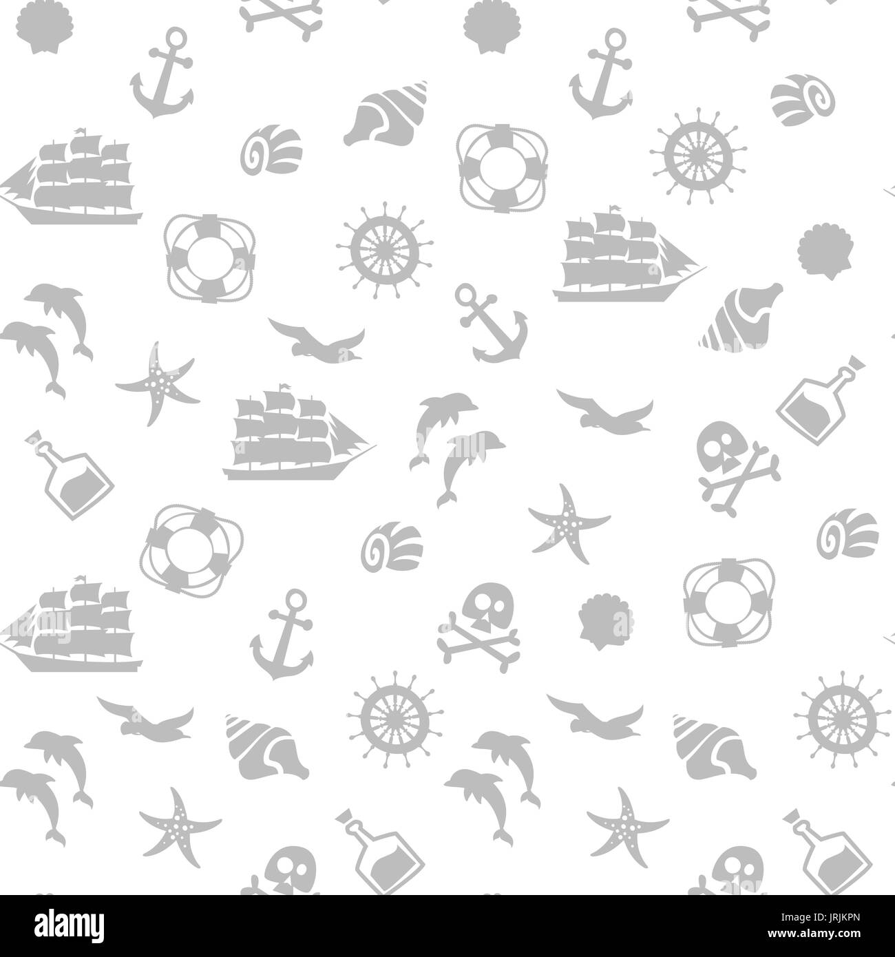 Vector flat style seamless pirate monochrome pattern Stock Vector Image ...