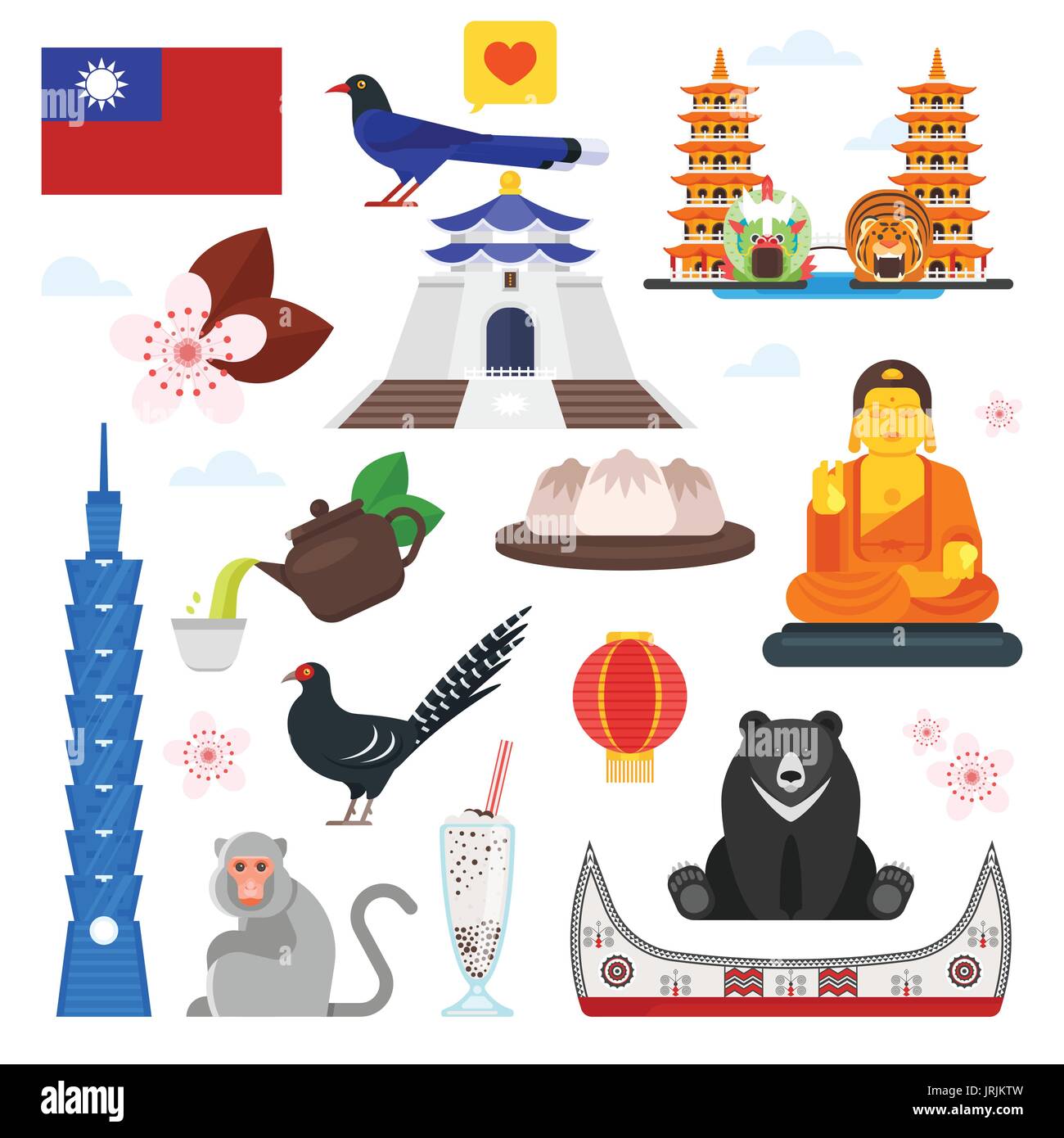 Vector flat style composition of Taiwan cultural symbols. Template for ...