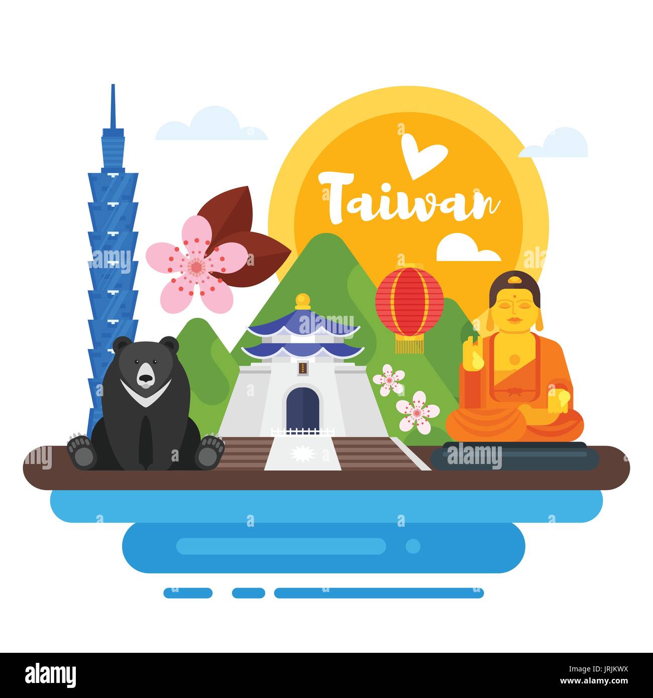 Vector flat style composition of Taiwan cultural symbols. Template for ...