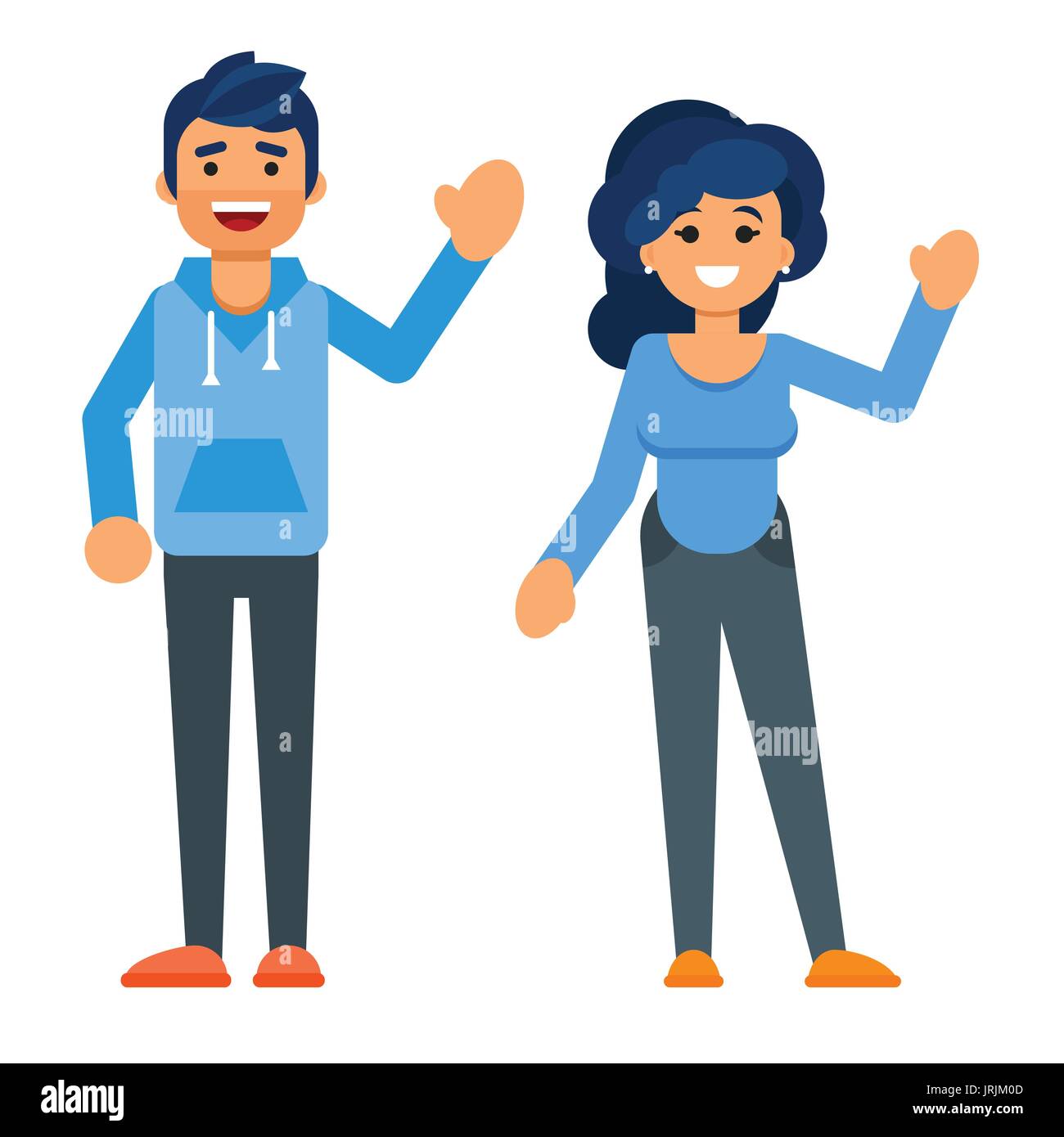 Vector flat style illustration of two happy characters man and woman ...