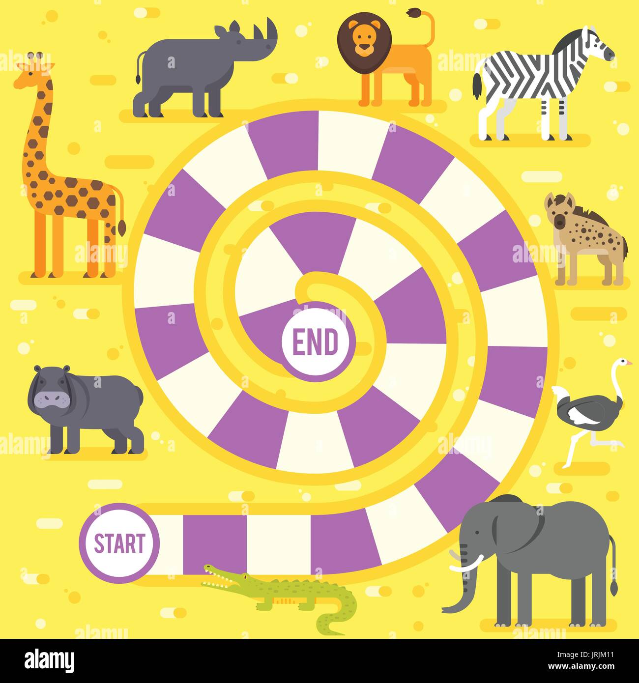 Vector flat style illustration of kids zoo animals board game template ...