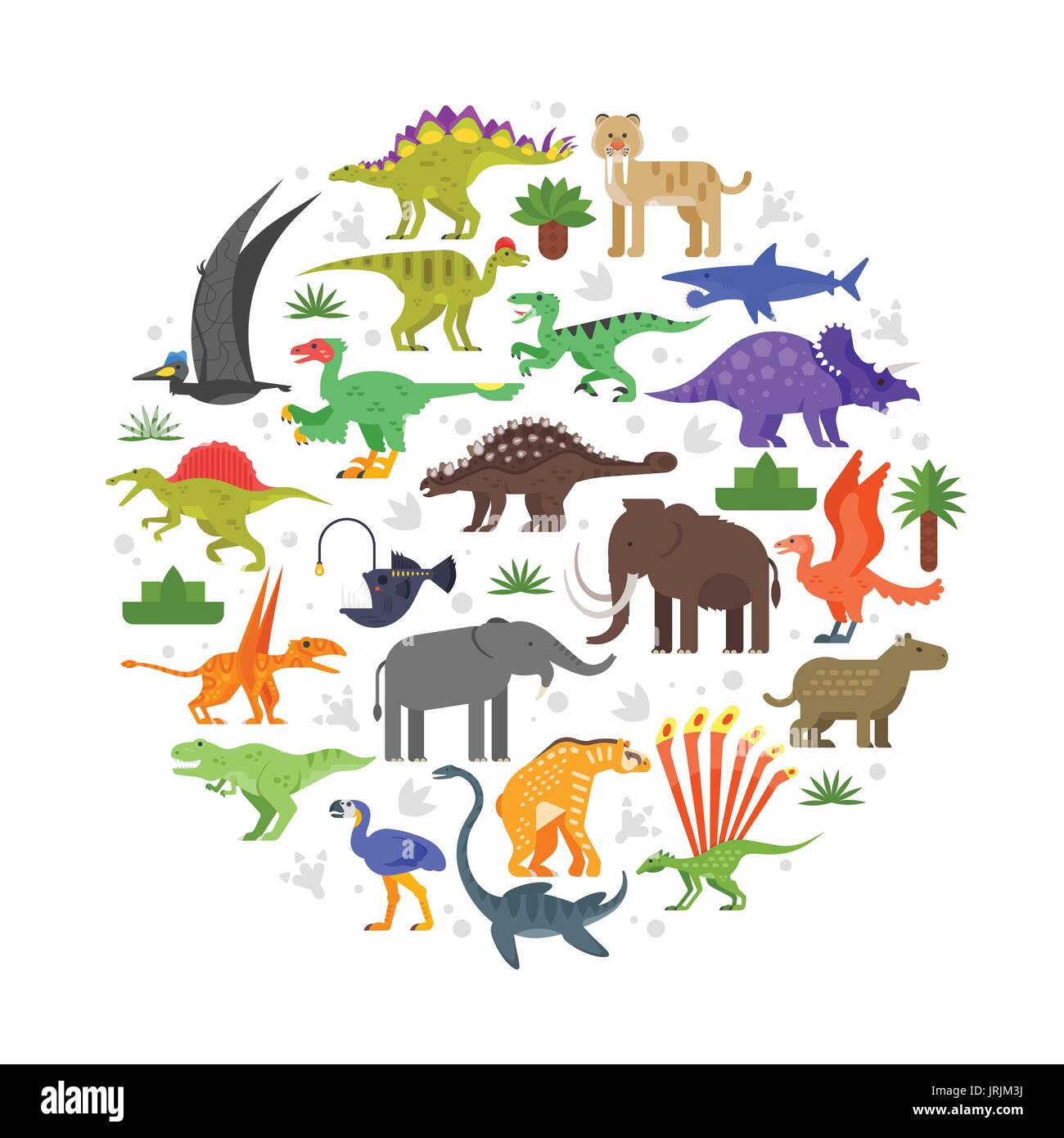 Vector flat style round composition of prehistoric animals icons ... Vector flat style round composition of prehistoric animals icons ...