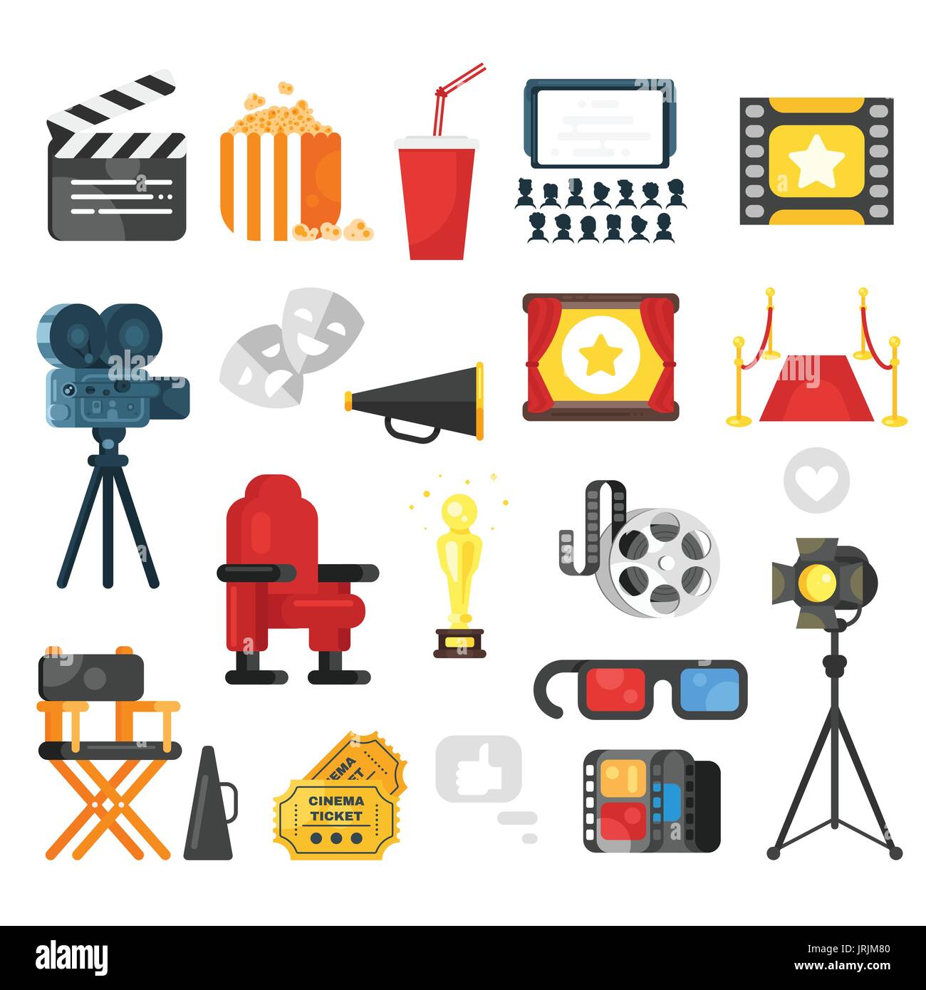 Vector flat style set of cinema icon. Isolated on white background ...