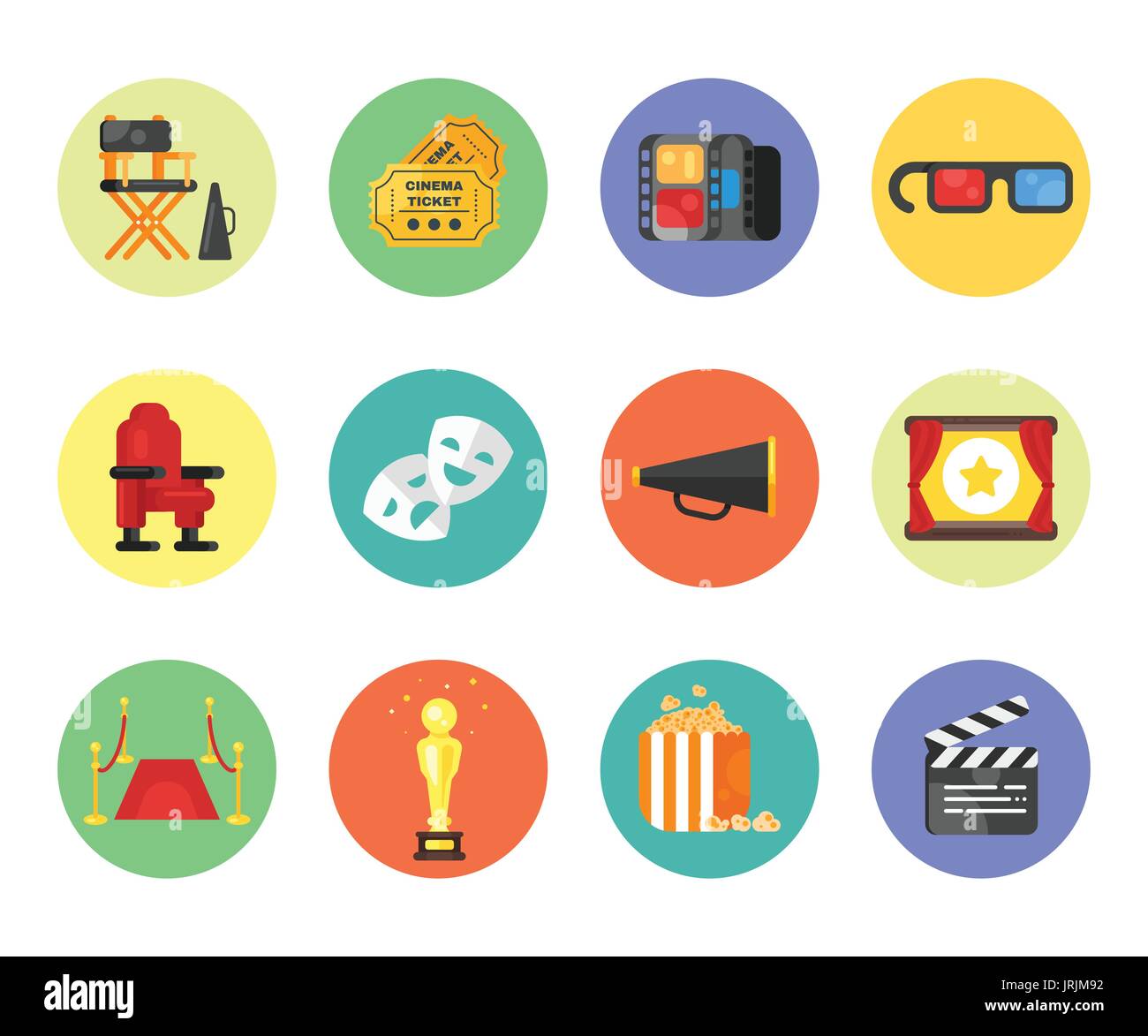Vector flat style set of cinema icon for online movies. Isolated on ...