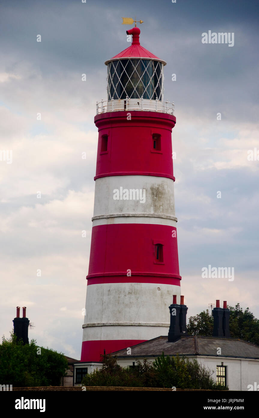A close up of Happisburgh Lighthouse, England's oldest lighthouse, in ...