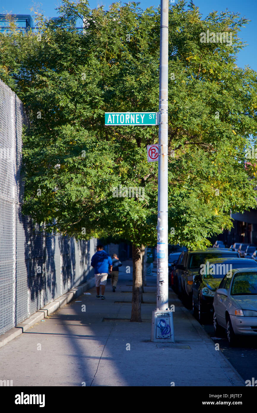 Street sign for Attorney Street in Lower Manhattan, New York, NY, USA ...