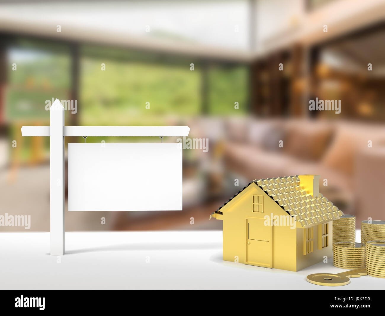 3d rendering blank sign with house background Stock Photo - Alamy