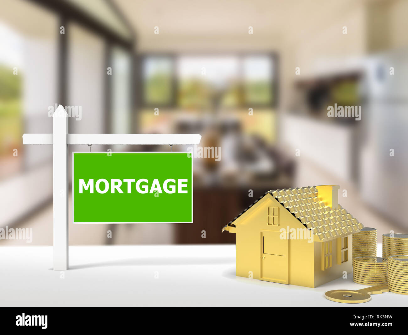 3d rendering mortgage house sign with house background Stock Photo - Alamy