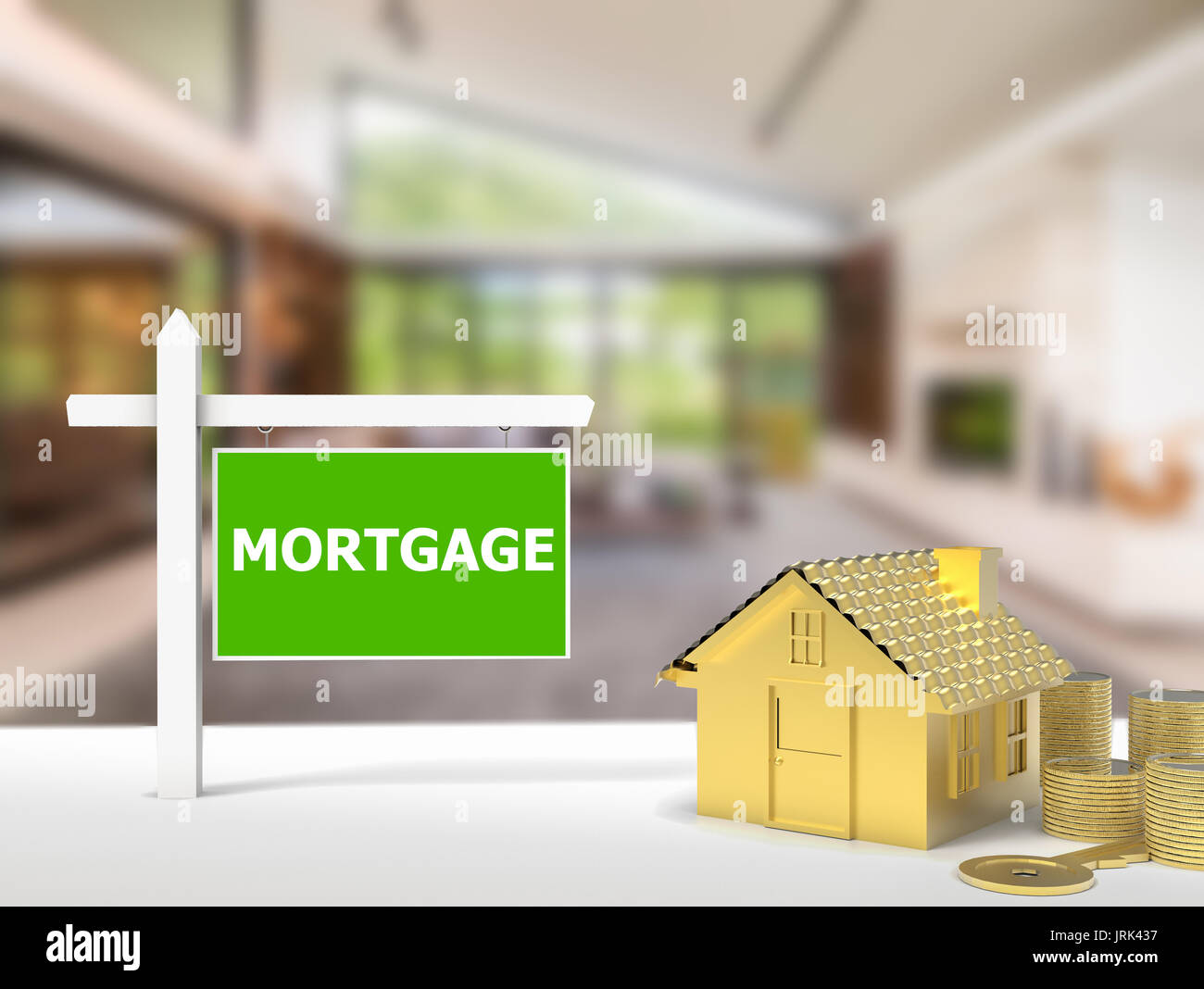 3d rendering mortgage house sign with house background Stock Photo - Alamy