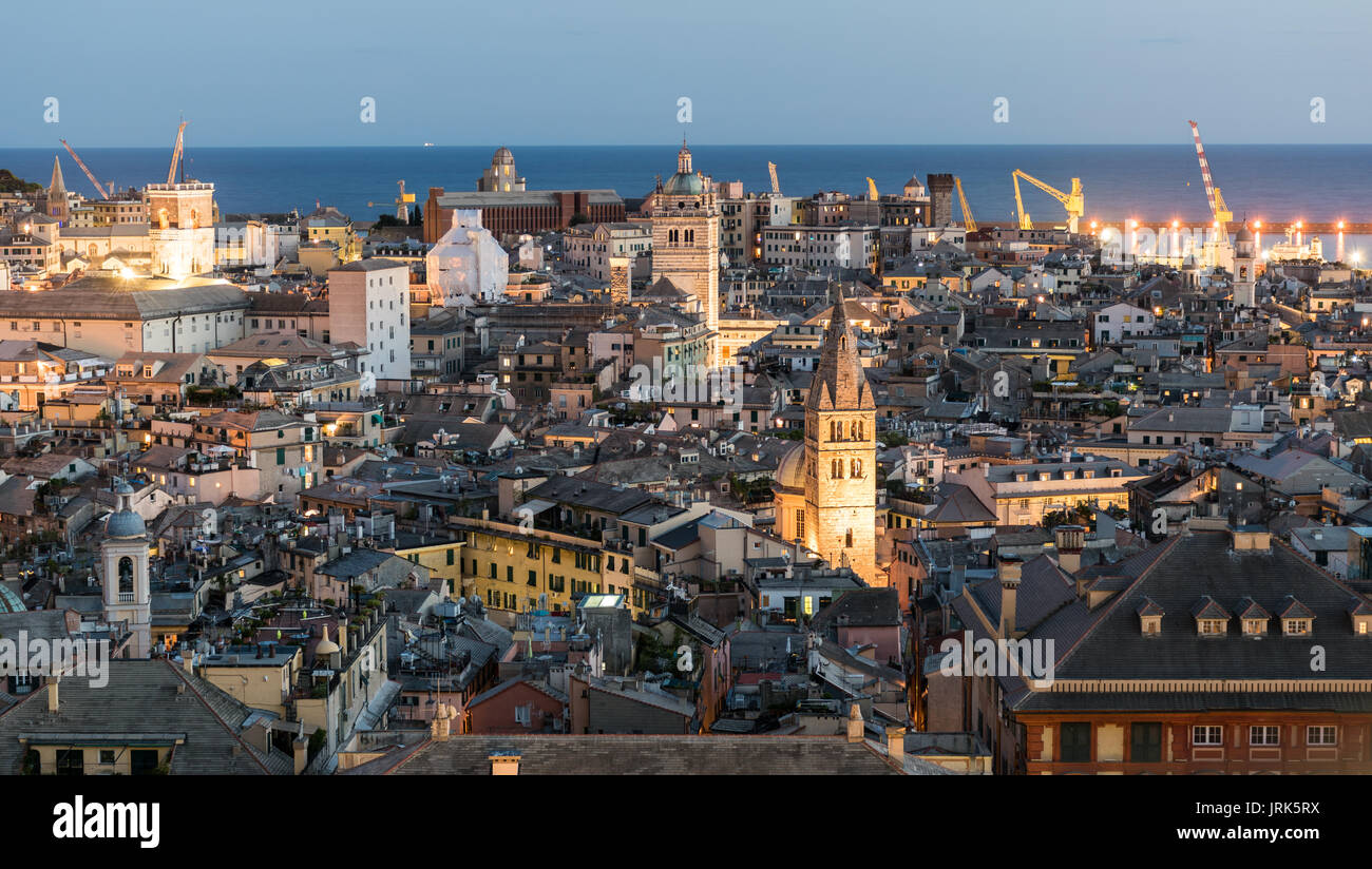 Evening view of the downtown of Genoa Stock Photo - Alamy